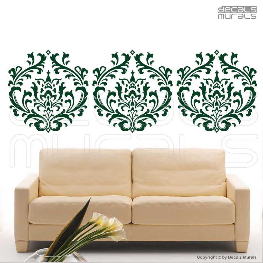 Damask Wall Decals: Set of 3 Vinyl Art Graphics (28x27) - Etsy