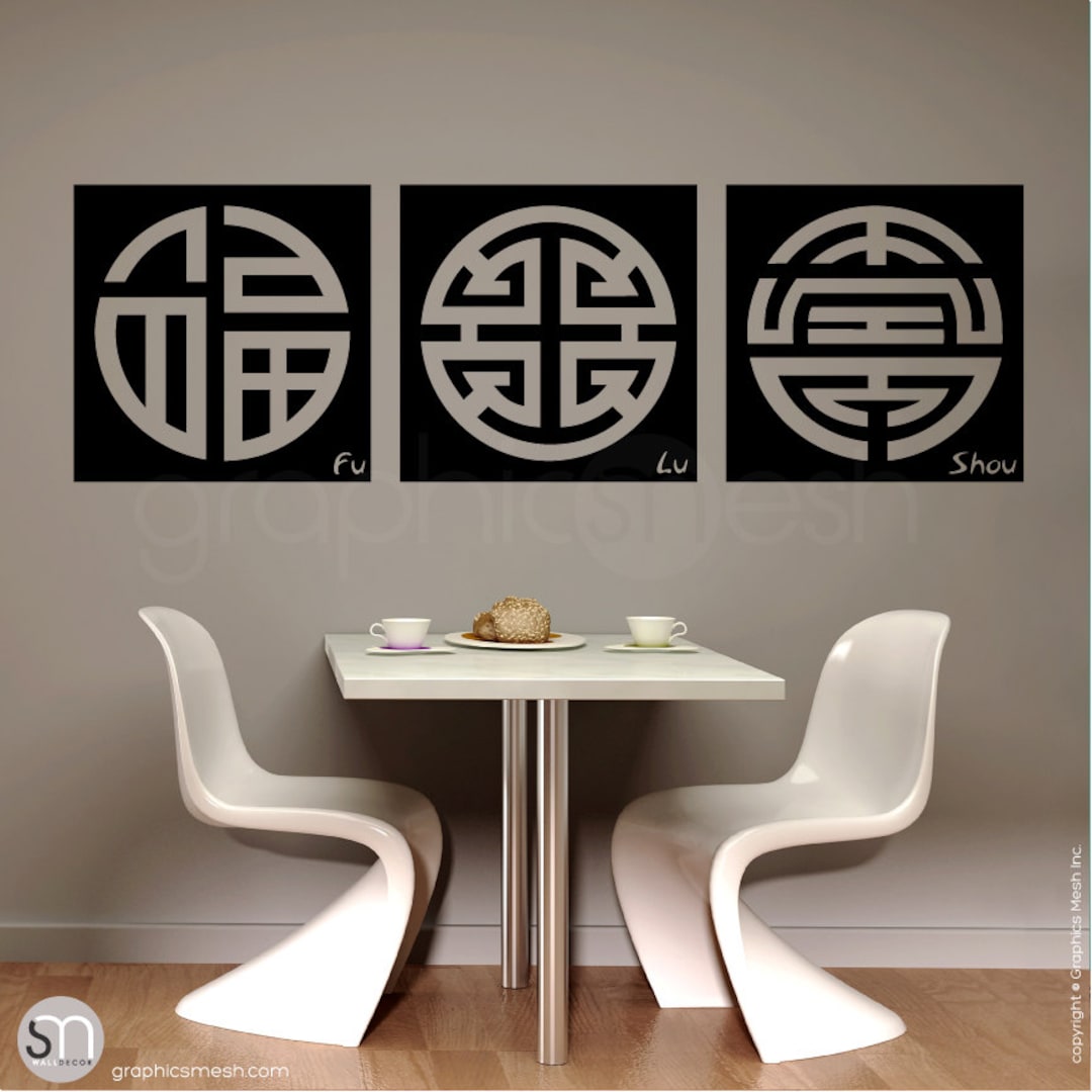 Wall Decals FU LU SHOU - Chinese Symbols Framed Happiness Longevity ...