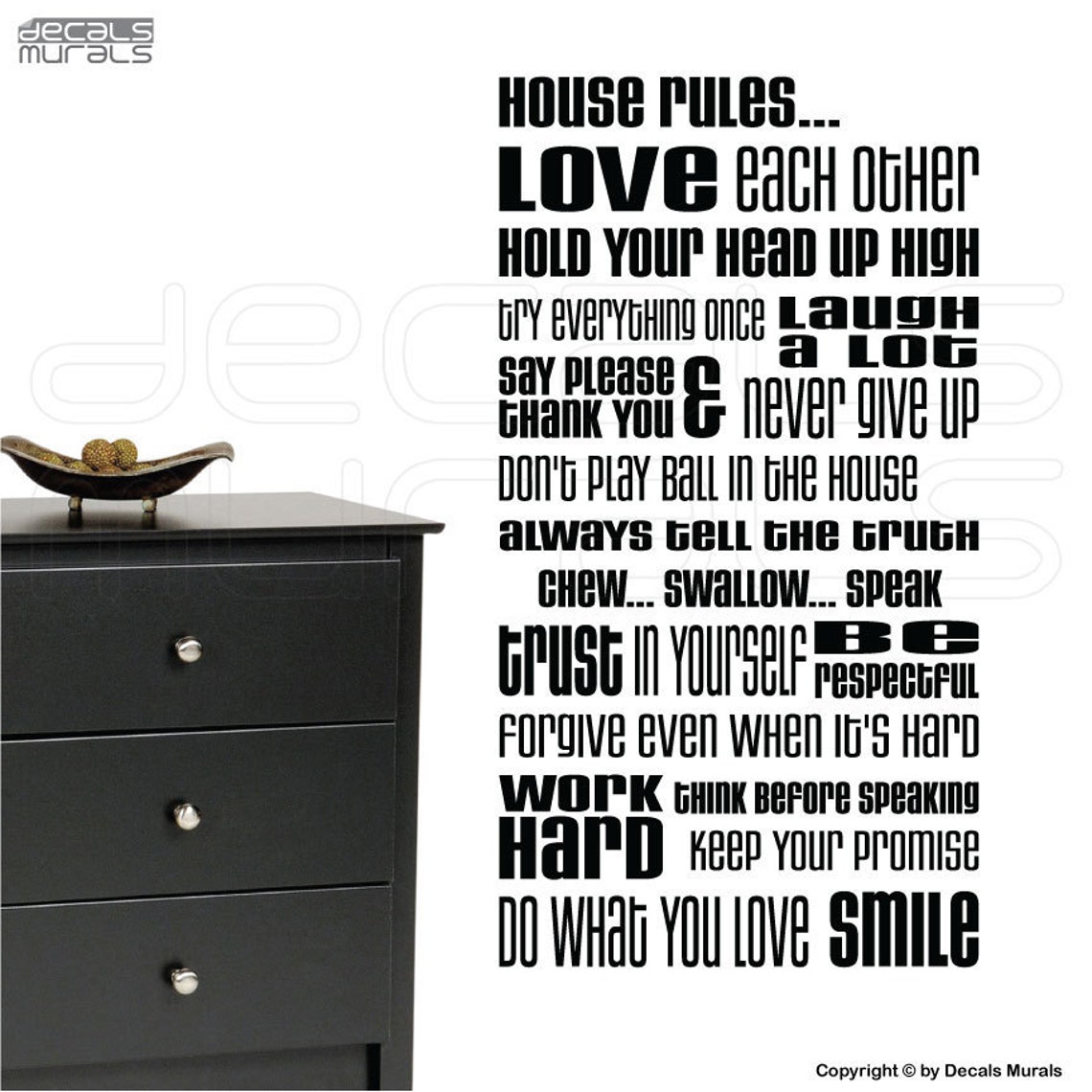 Wall Decals HOUSE RULES Vinyl Quote Lettering Surface Graphics - Etsy