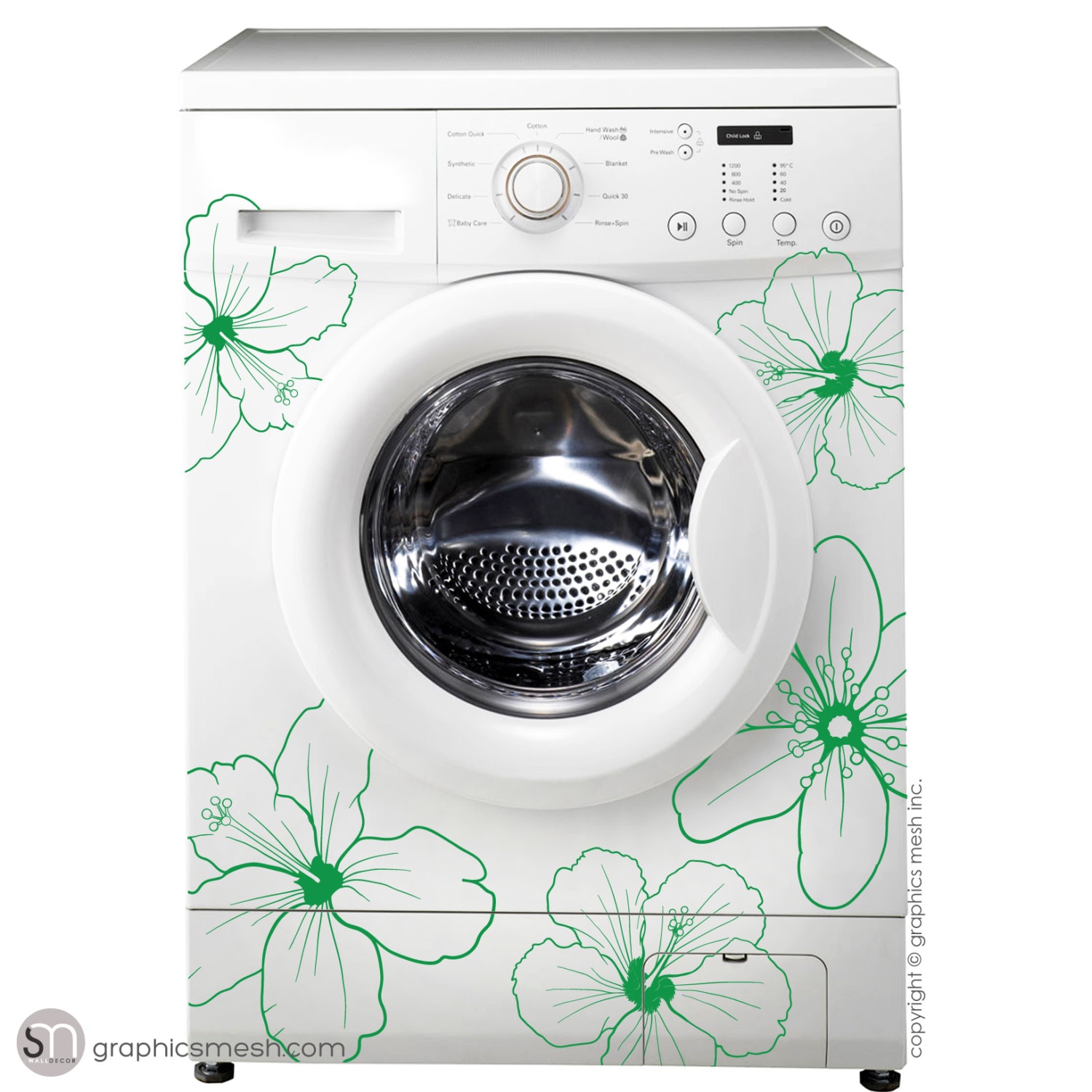 HIBISCUS FLOWER WASHER Decor - Domesticated Wall Decals Laundry Room ...