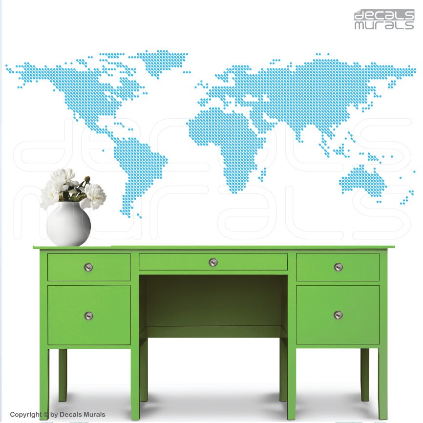 Wall Decal Connected DOTS WORLD MAP Surface Graphics Interior Decor by ...