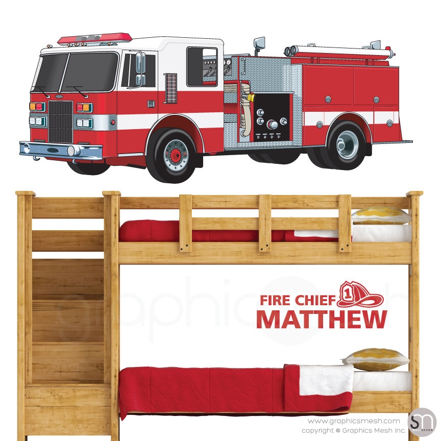 FIRE TRUCK and Fire Chief Personalized NAME Wall Decal - Etsy