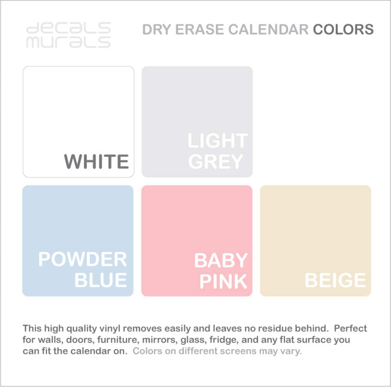 Dry Erase COLOR SAMPLES Erasable Wall Decal Sample by Decals | Etsy