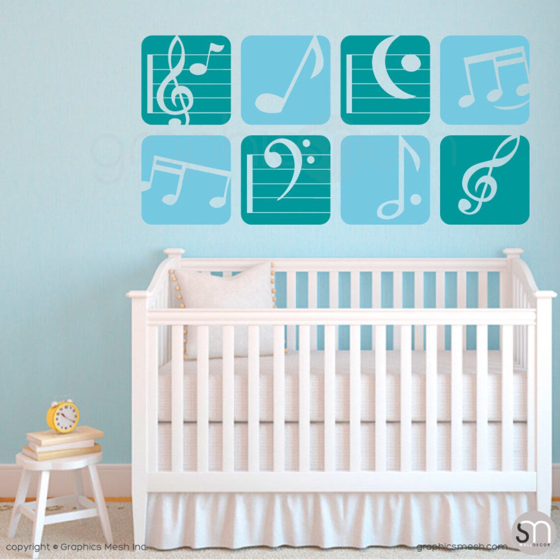 Wall Decal BOXED MUSIC NOTES Colorful Vinyl Art Stickers Decor for ...
