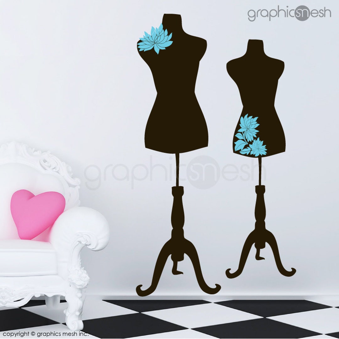 Set of 2 Fashion Dress Forms - WALL DECALS - Mannequin Vinyl Art ...
