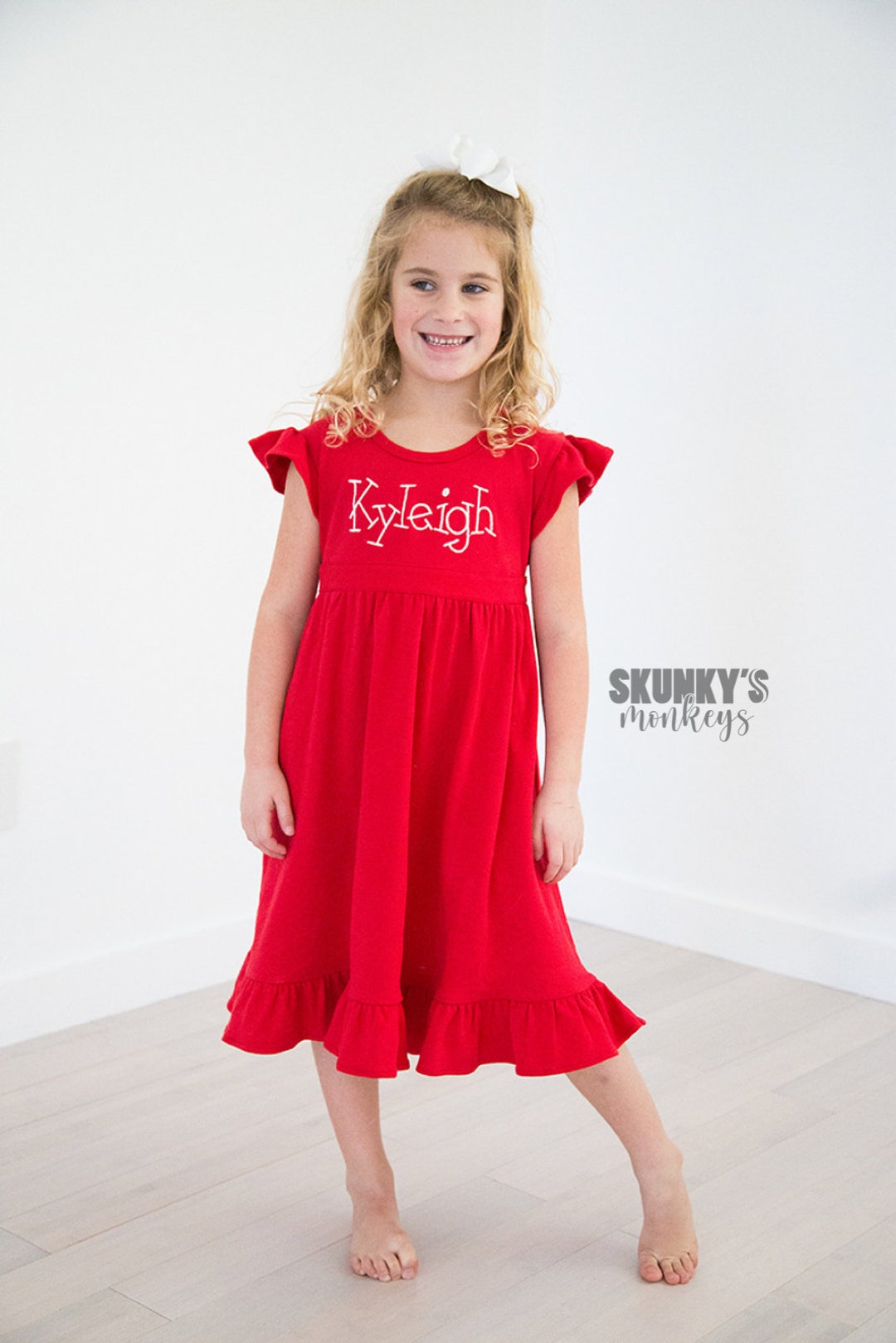 Girls Monogrammed Dress, Custom Embroidered Ruffle Dress, Summer Outfit ...