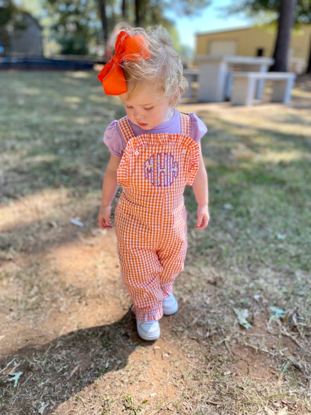 Monogrammed Girls Outfit, Monogram Overalls, Personalized Ruffle Romper ...