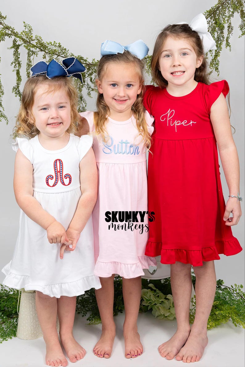 Girls Monogrammed Dress, Custom Embroidered Ruffle Dress, Summer Outfit ...