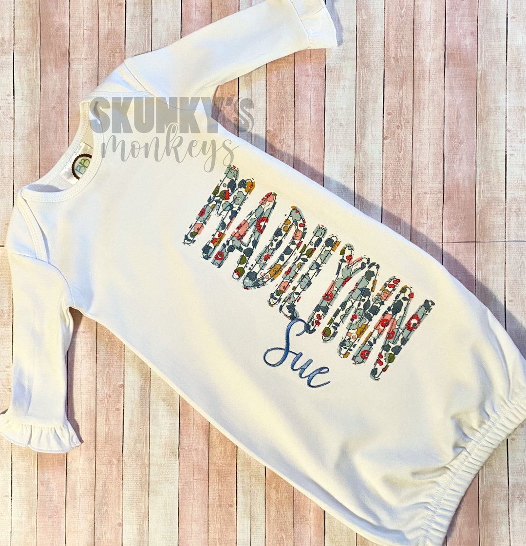 Monogrammed Baby Gown, Baby Girl Gown, Personalized Baby Gown, Baby ...