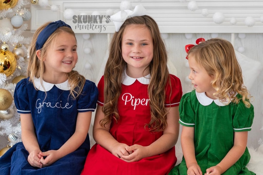 Girls Monogrammed Peter Pan Collar Dress, Corduroy Christmas Dress ...