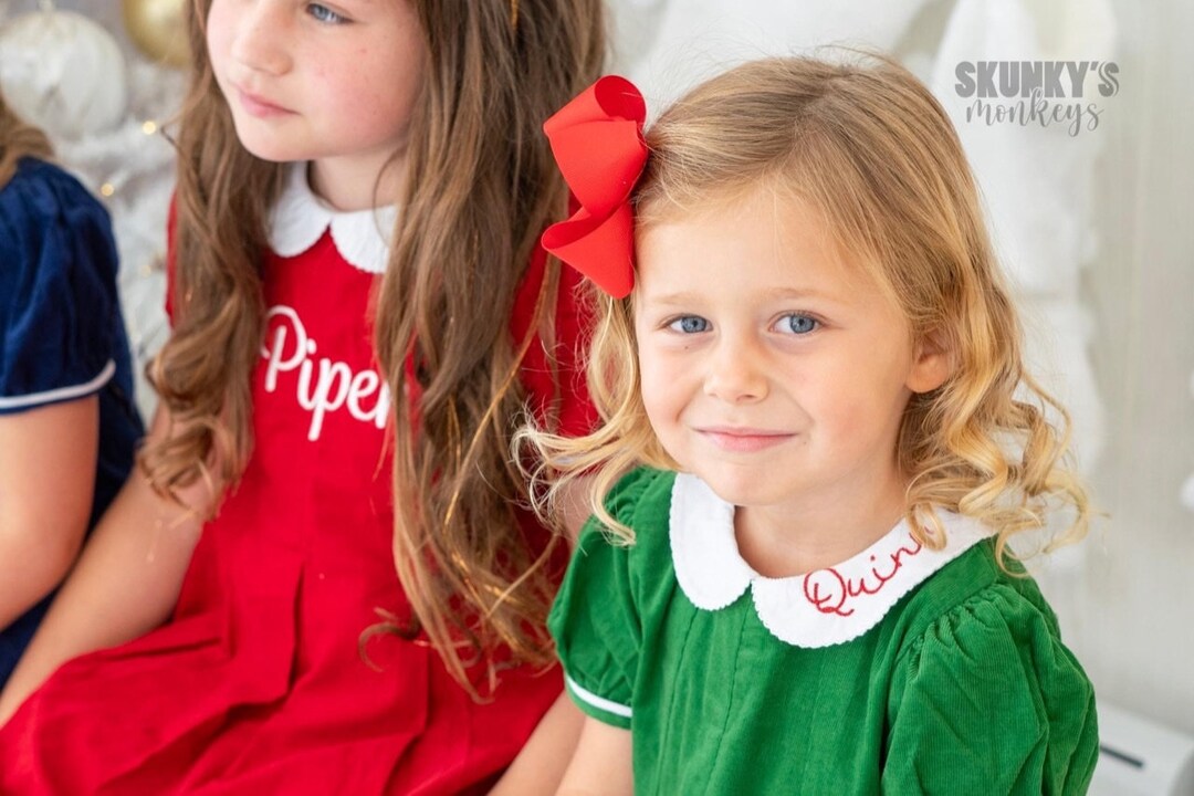 Girls Monogrammed Peter Pan Collar Dress, Corduroy Christmas Dress ...