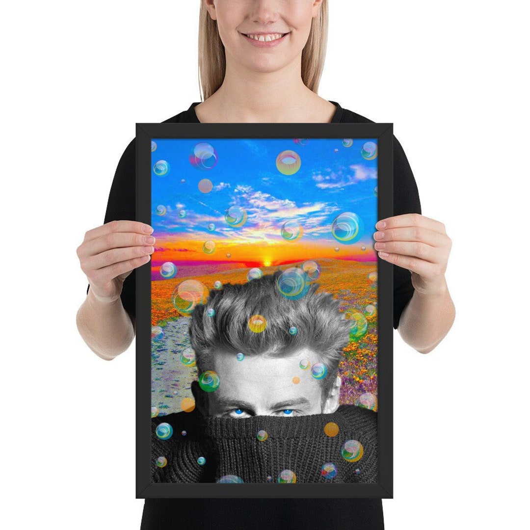 James Dean in a Poppy Field With Orbs, Unique Wall Art, Framed Poster ...