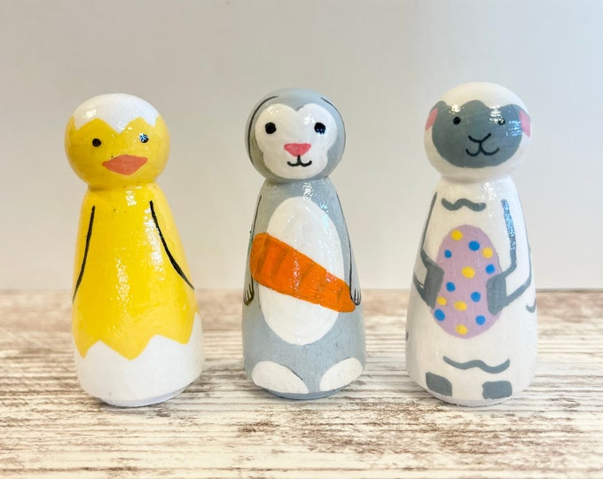 Easter / Spring Peg Doll Set / Easter Bunny /easter Chick / Easter Lamb ...