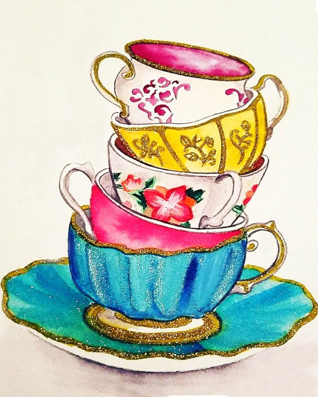 Tea Cups - Alice in Wonderland Themed High Quality Print - Etsy