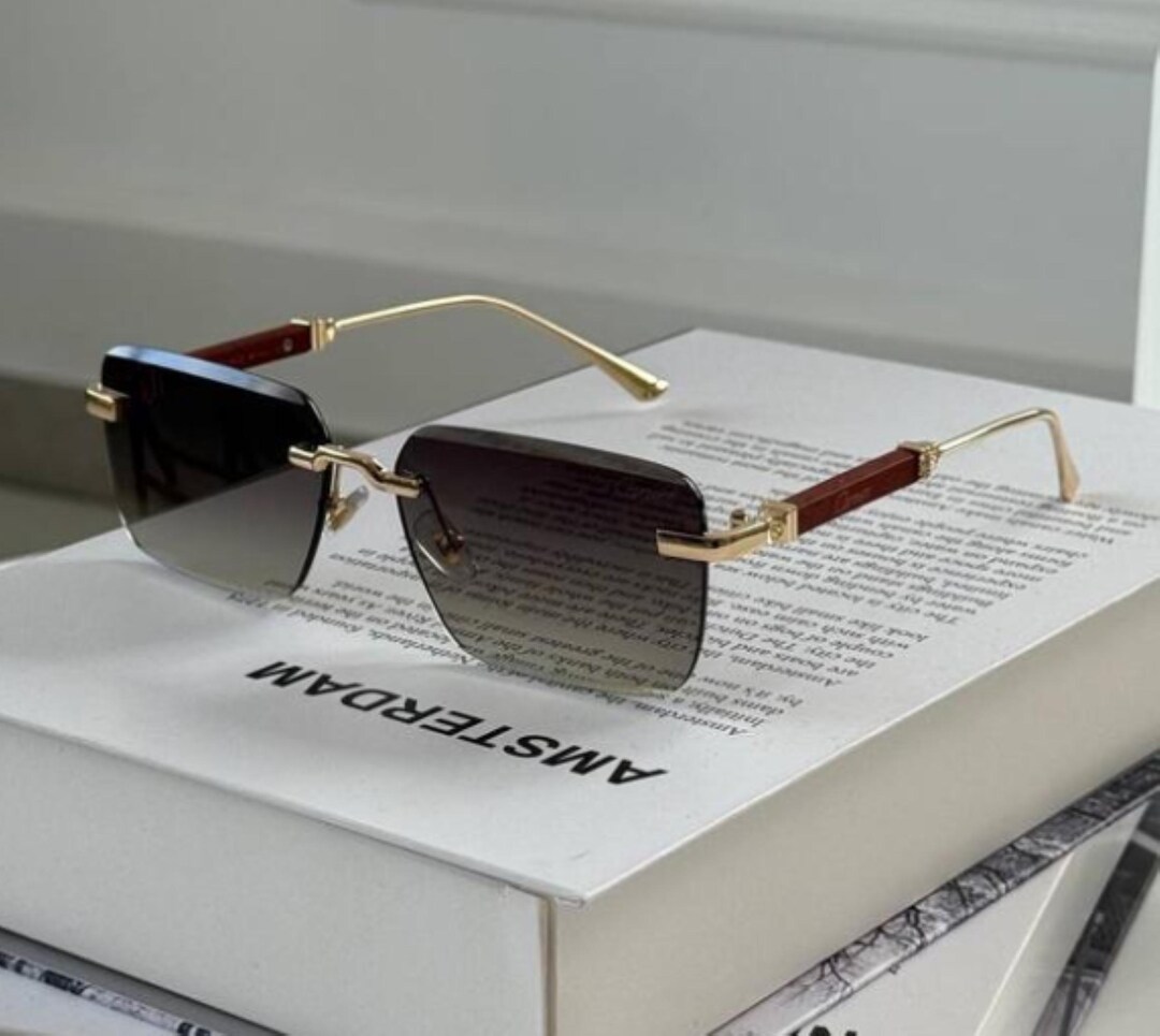 Cartier Grey Gradient Gold Frame Rimless Sunglasses - Etsy