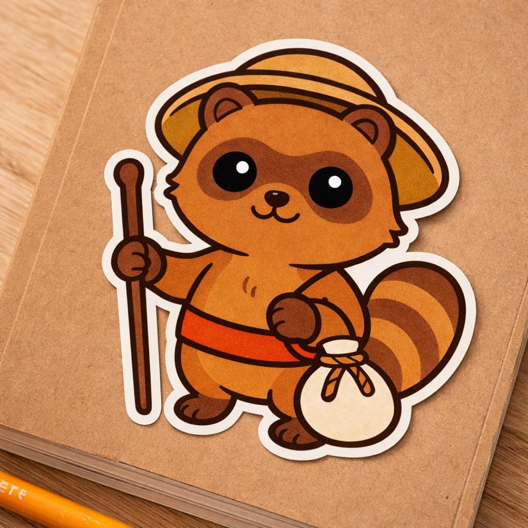 Chibi Tanuki Sticker, Japanese Folklore Yokai Vinyl Sticker, Mythology ...