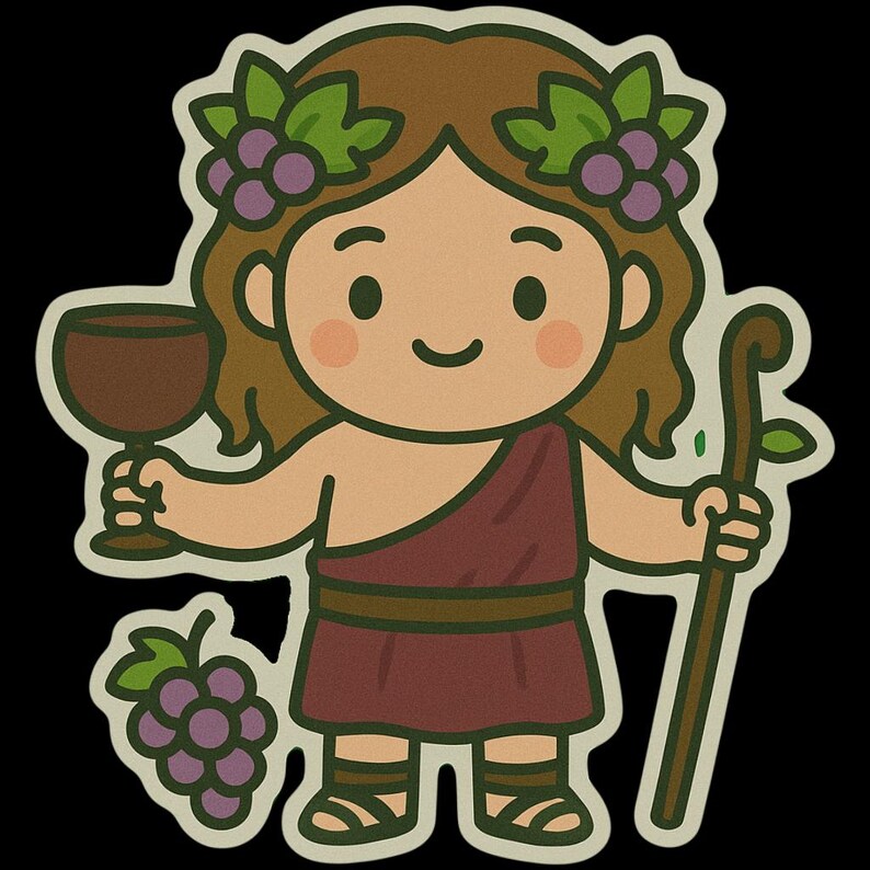 Dionysus Greek Mythology Sticker – Cute Wine God Chibi - Etsy