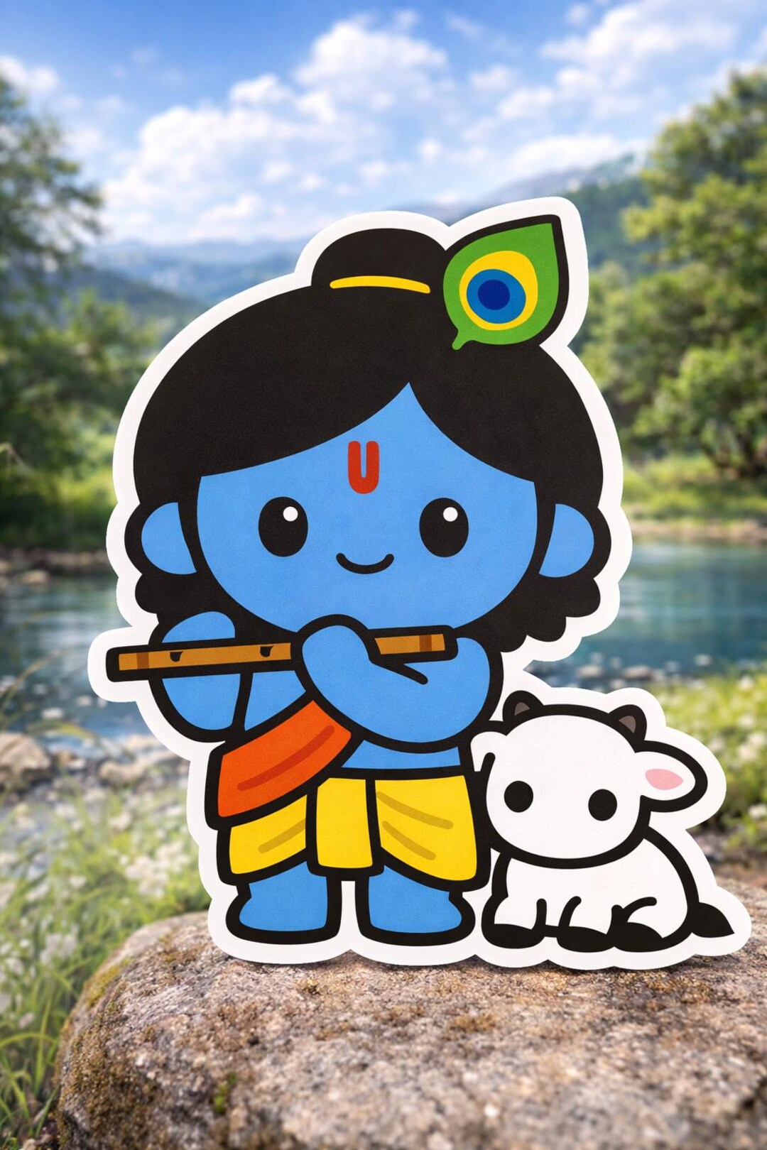 Chibi Krishna Hindu Mythology Vinyl Sticker, Divine Flute and Calf Die ...