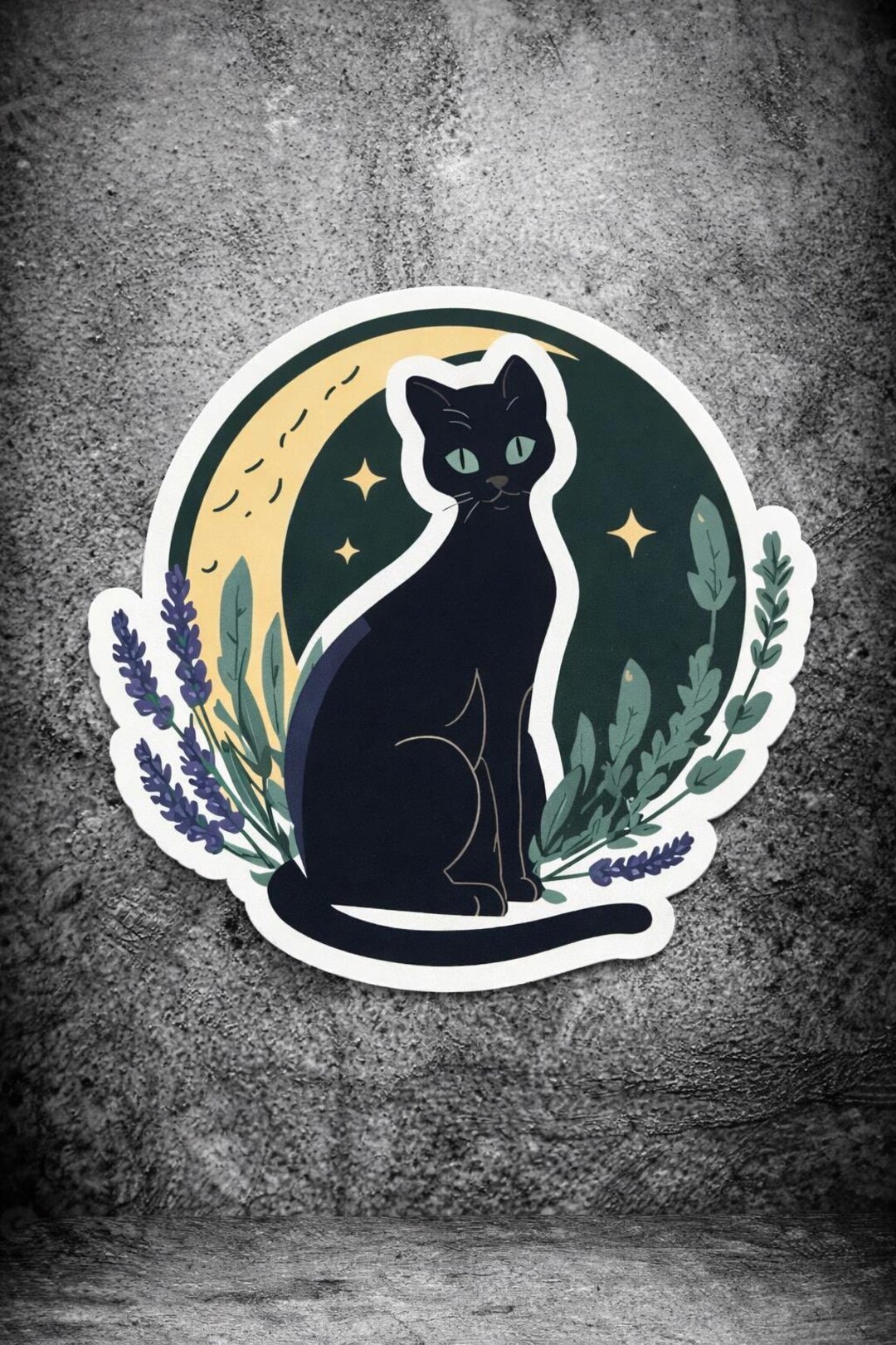 Cottagecore Black Cat Sticker - Celestial Crescent Moon Decal - Witchy ...