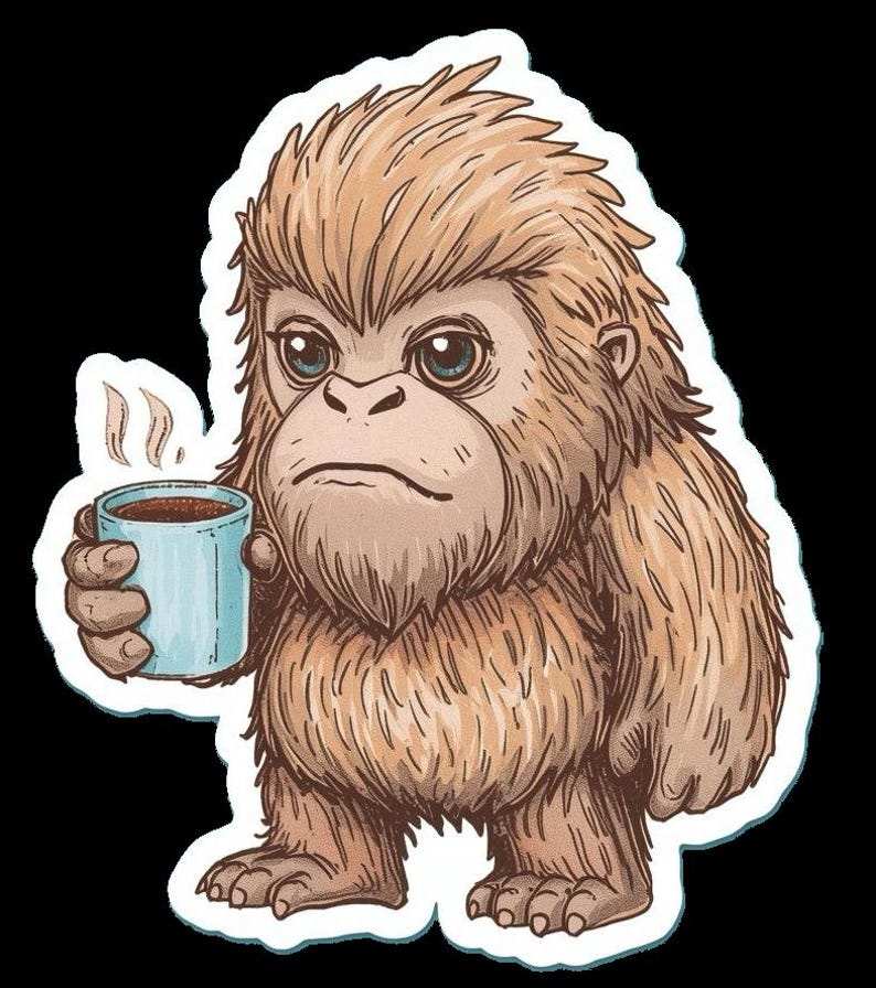 Chibi Bigfoot Coffee Vinyl Sticker, Cryptid Die Cut Sticker - Etsy