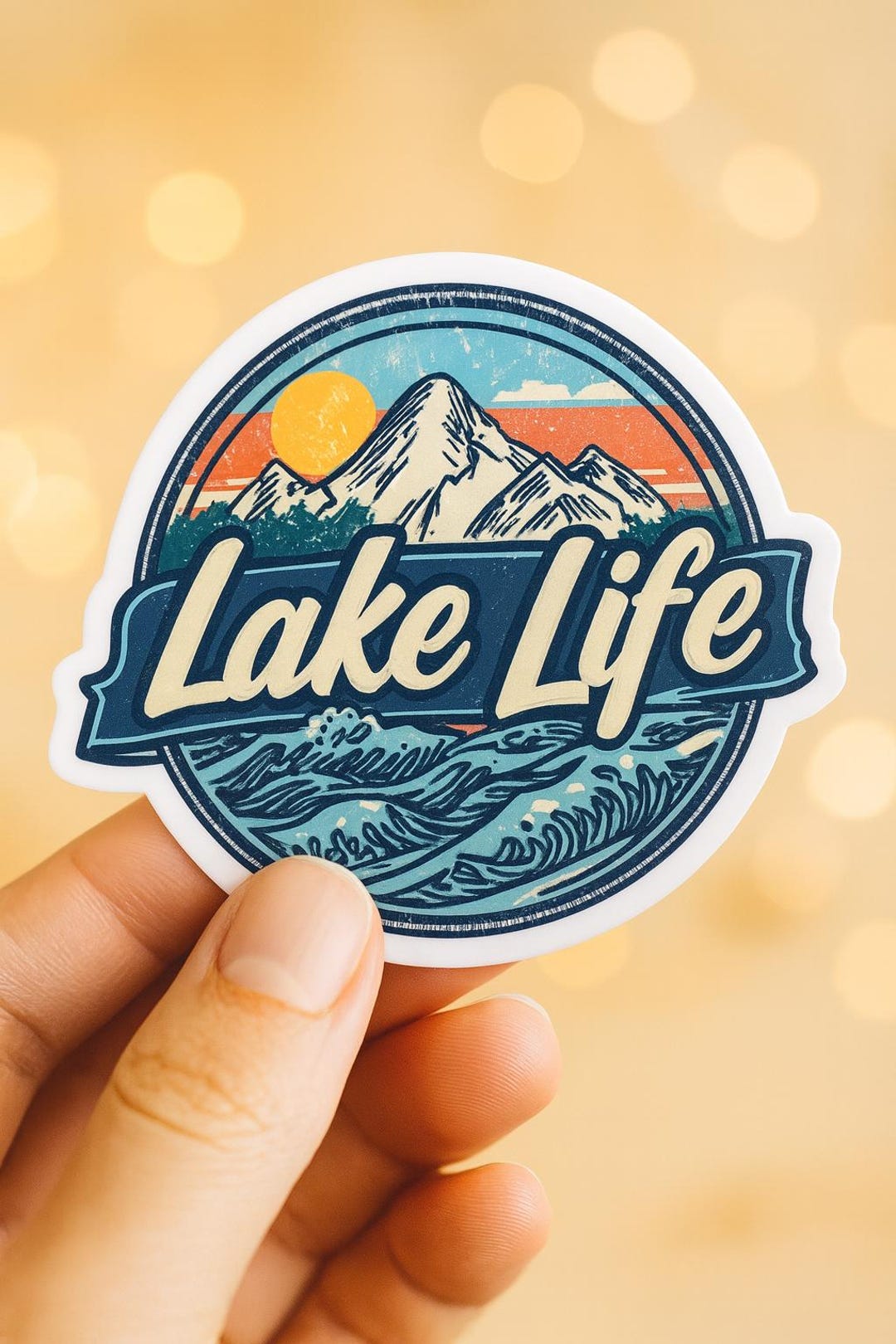 Vintage "lake Life" Die-cut Sticker | Rustic Mountains & Waves Decal - Etsy