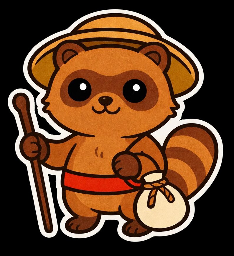 Chibi Tanuki Sticker, Japanese Folklore Yokai Vinyl Sticker, Mythology ...