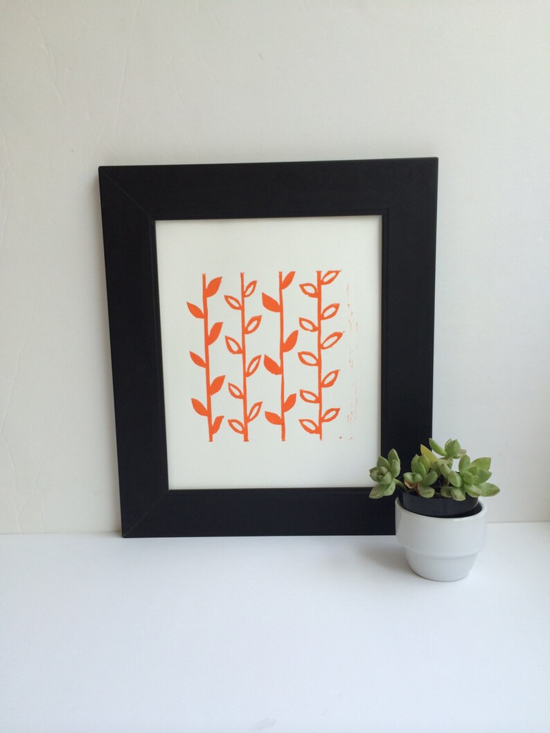 Orange Modern Linocut art PRINT Flower Stems Linoprint 8x10 | Etsy