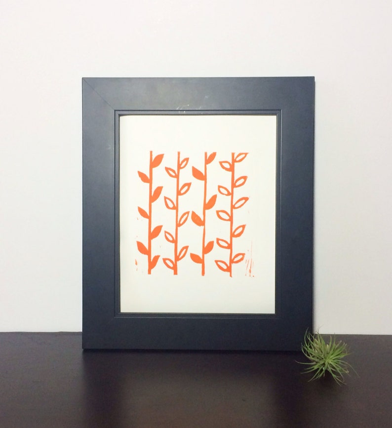 Orange Modern Linocut art PRINT Flower Stems Linoprint 8x10 | Etsy