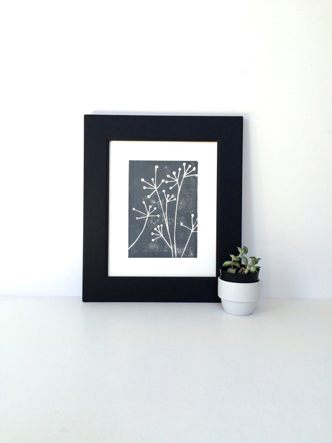 Hand Pulled Botanical Decor Relief PRINT Grey Flowers 8x10 | Etsy