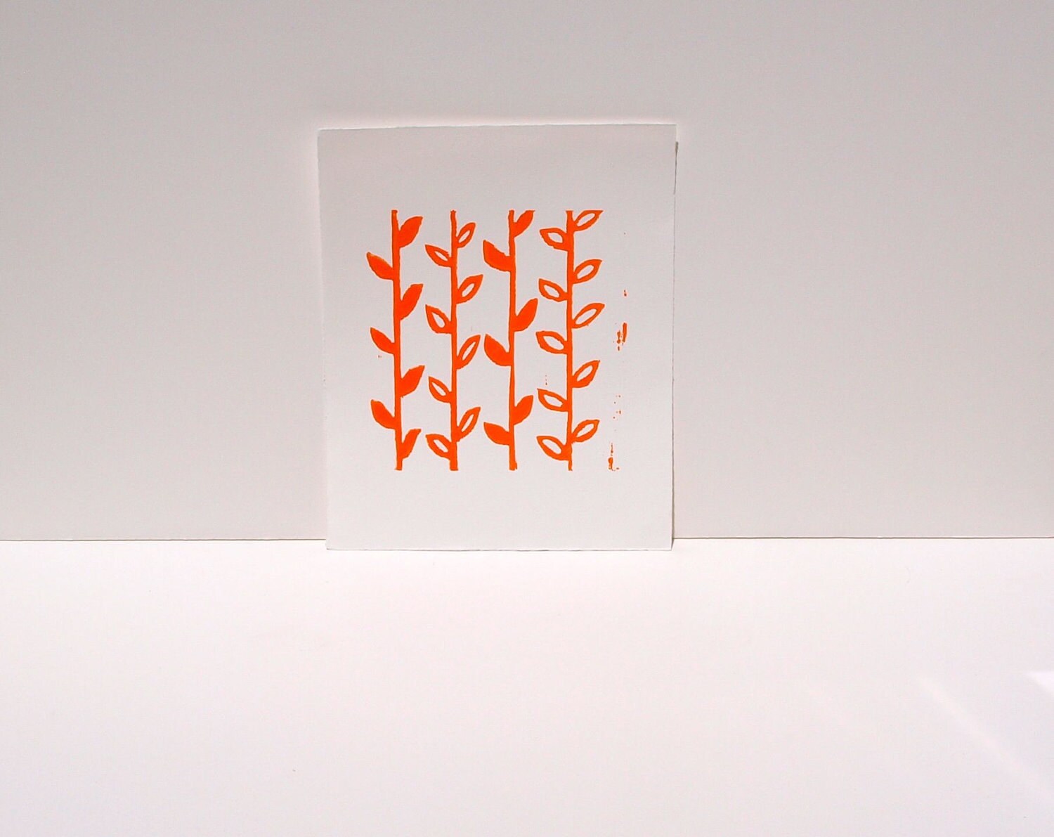 Orange Modern Linocut art PRINT Flower Stems Linoprint 8x10 | Etsy
