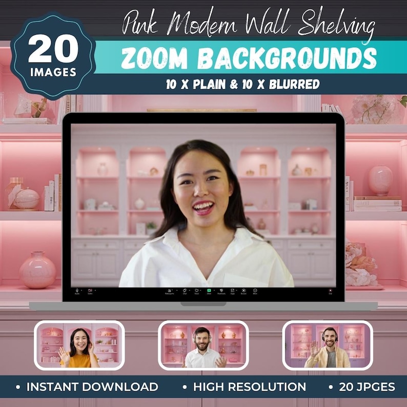 20 Modern Pink Wall Shelving Zoom Background Bundle, Virtual Background ...