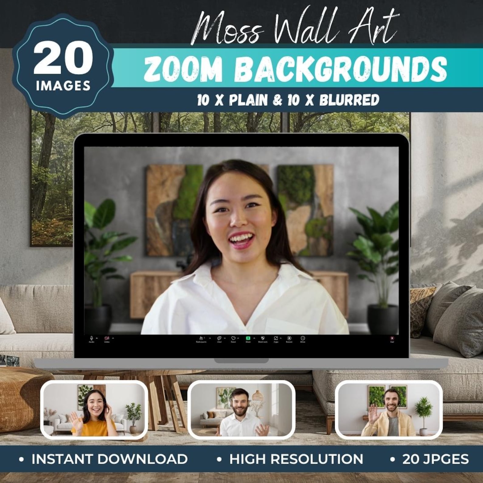 Modern Moss Wall Art Zoom Backgrounds: Elegant Digital Backdrops (20 ...