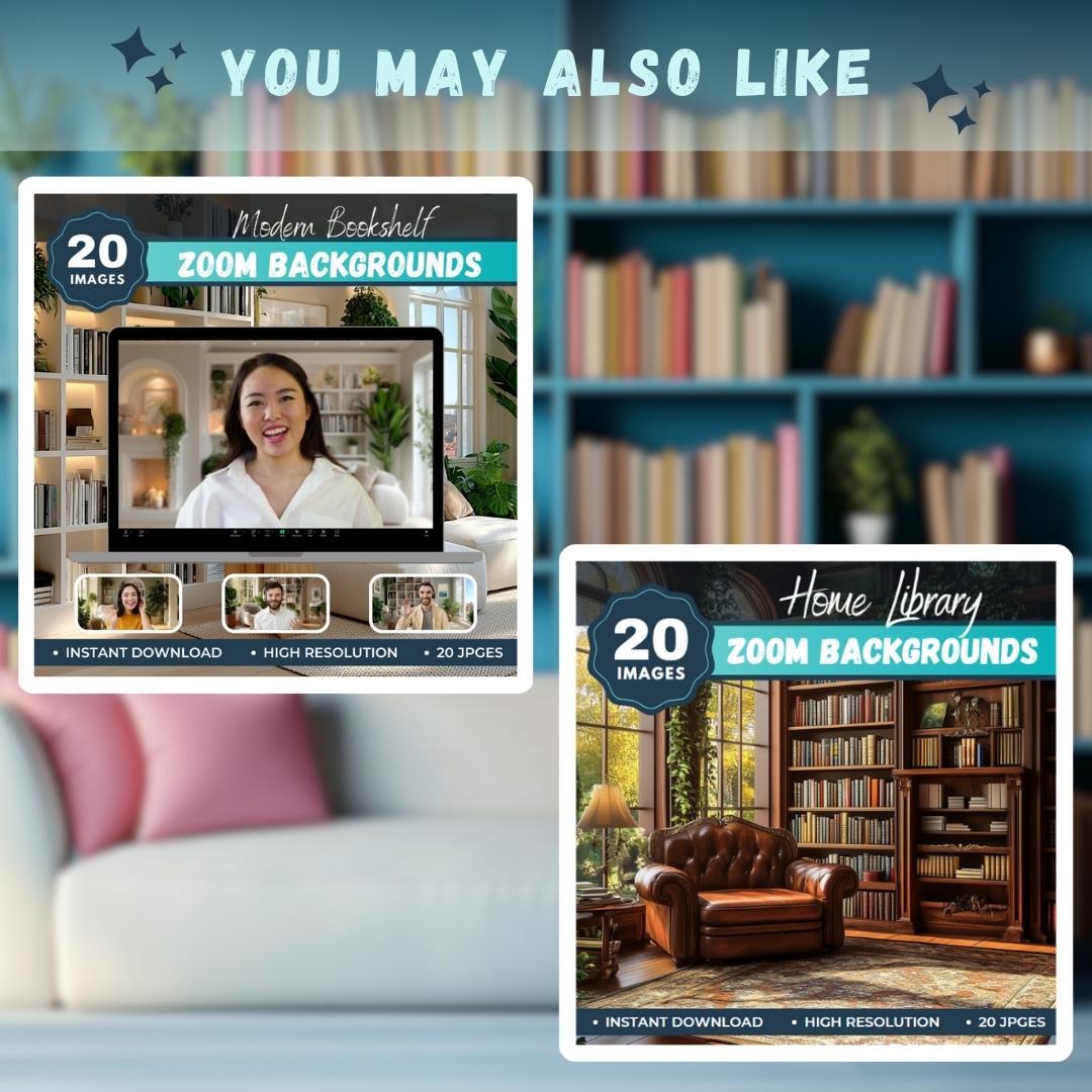 Modern Home Office Zoom Background: Library Bookshelf Decor (digital ...