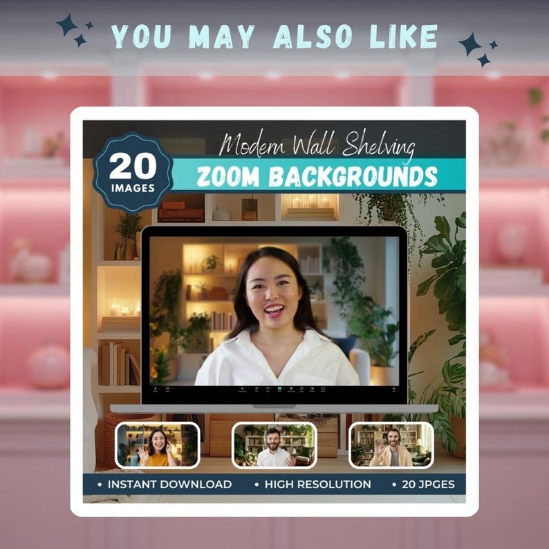 20 Modern Pink Wall Shelving Zoom Background Bundle, Virtual Background ...