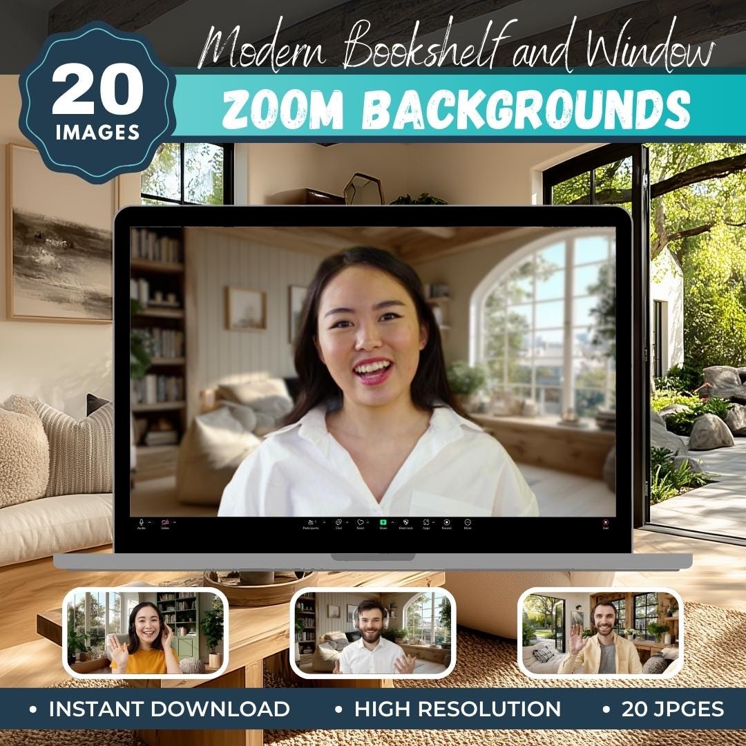 20 Modern Bookshelf and Window Zoom Background | Virtual Background ...