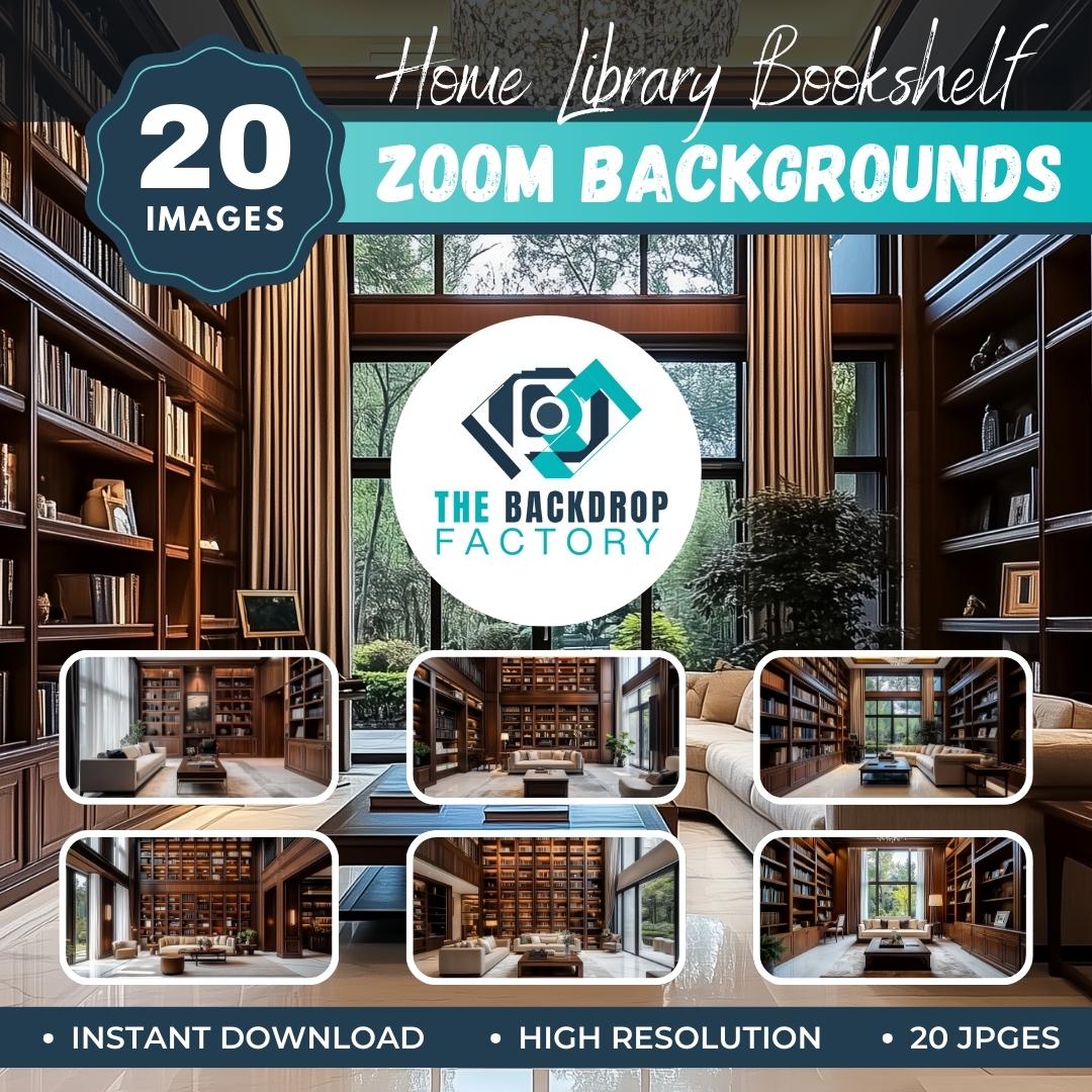 20 Home Library Bookshelf Zoom Background, Virtual Zoom Background ...