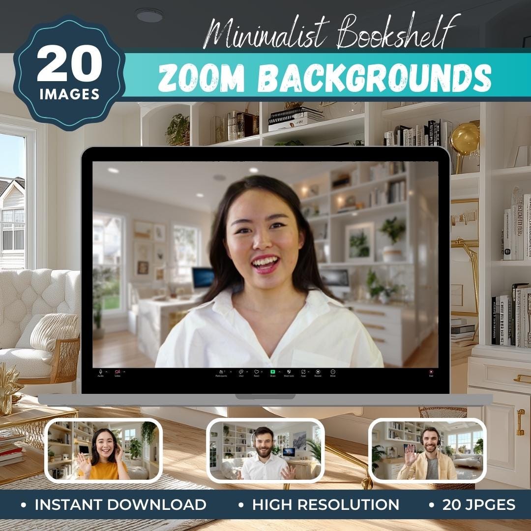 20 Minimalist Bookshelf and Window Zoom Background, Virtual Background ...