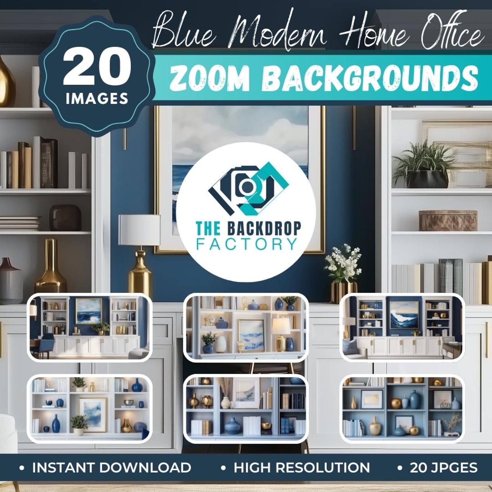 20 Blue Modern Home Office Zoom Background, Virtual Background, Teams ...