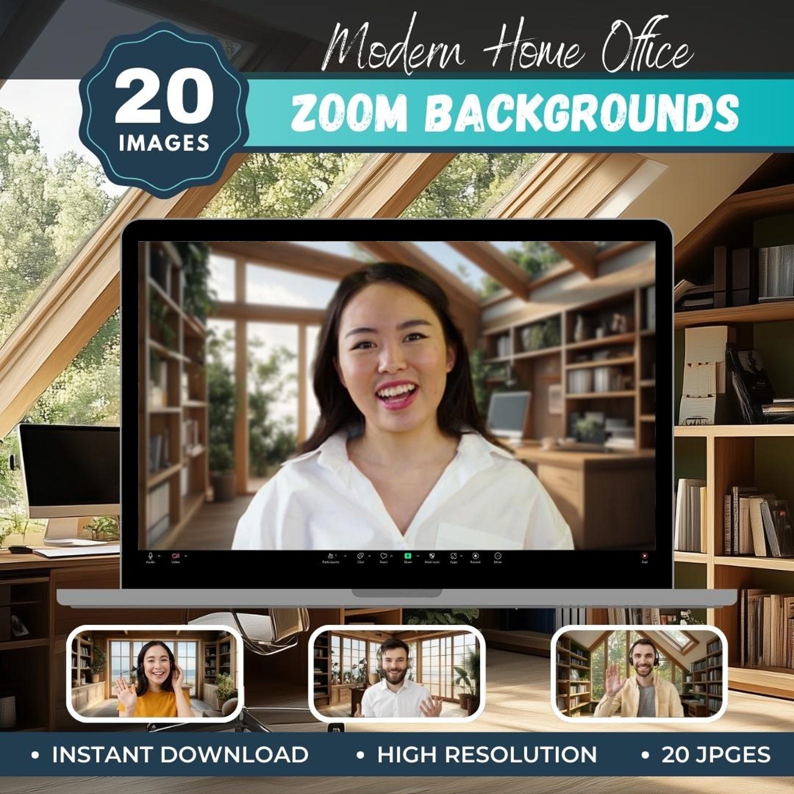 Modern Home Office Zoom Backgrounds: Elegant Virtual Backdrops (20 ...