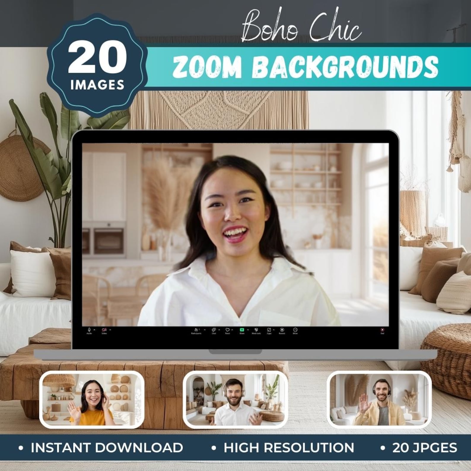 20 Boho Chic Zoom Background, Virtual Background, Virtual Background ...