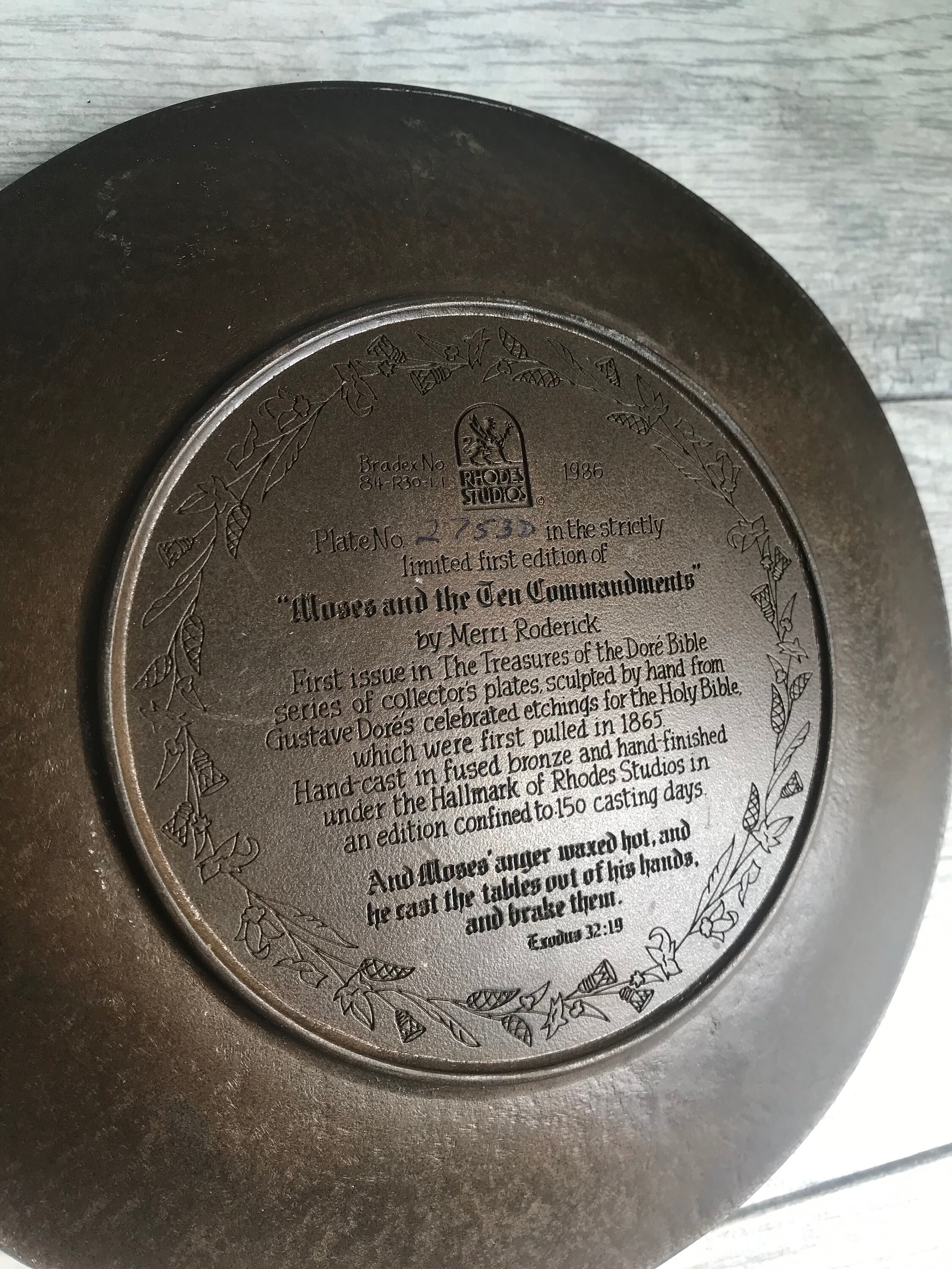 Vintage Dark Brown Moses and the Ten Commandments Dimensional Plate, by ...