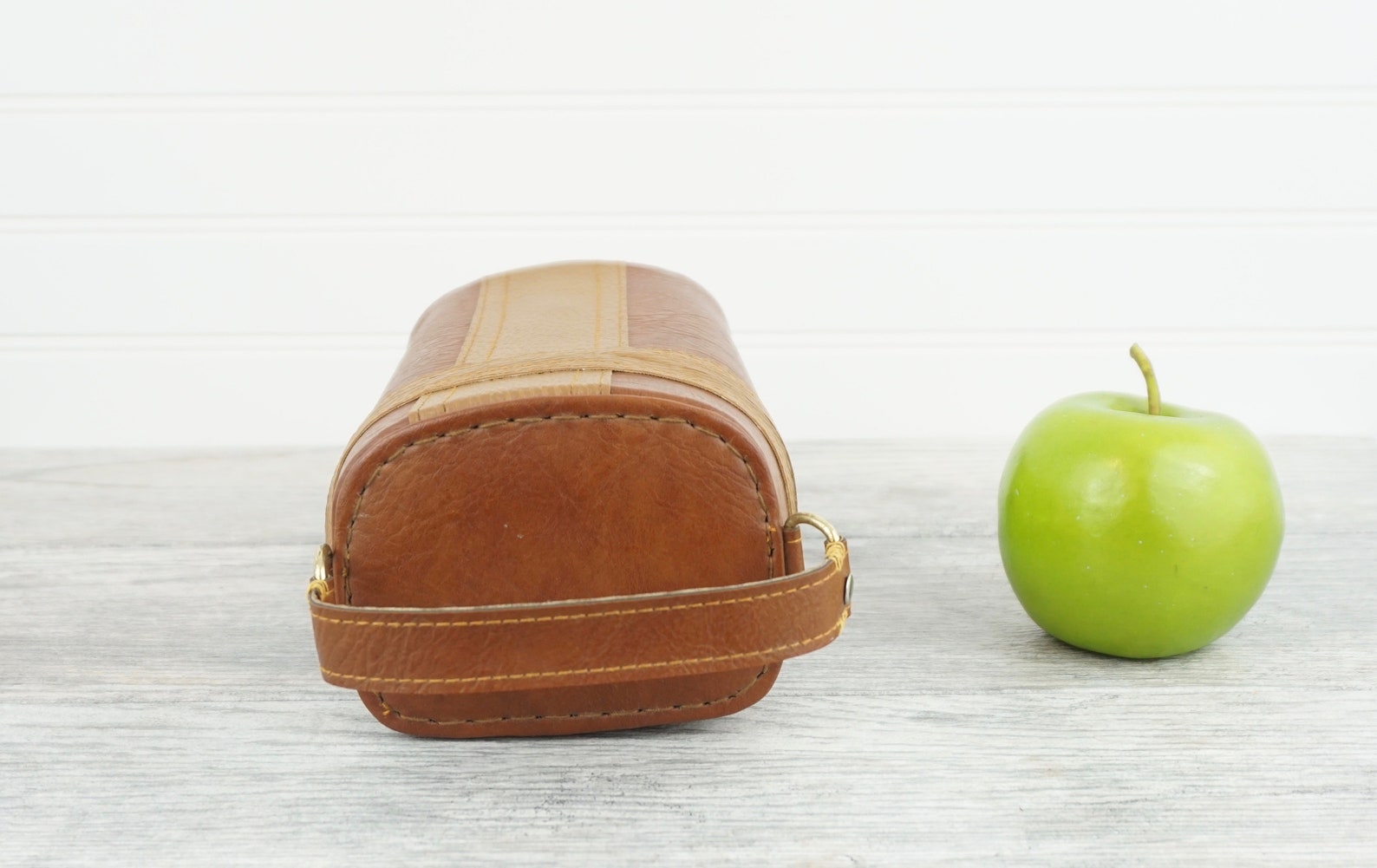 Vintage Brown Faux Leather Zippered Case, Tall 2 Toned Pleather Tall ...