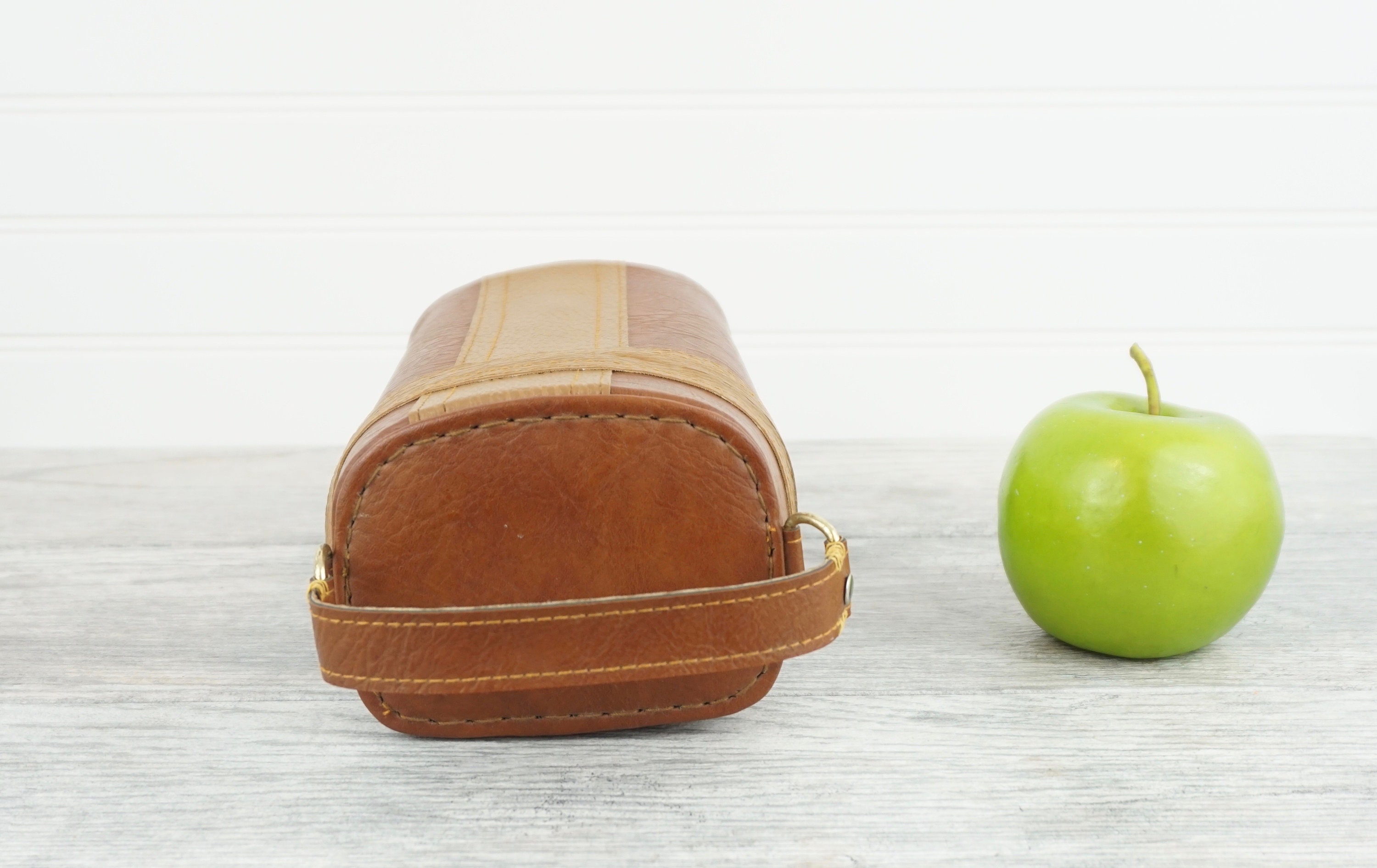 Vintage Brown Faux Leather Zippered Case, Tall 2 Toned Pleather Tall ...