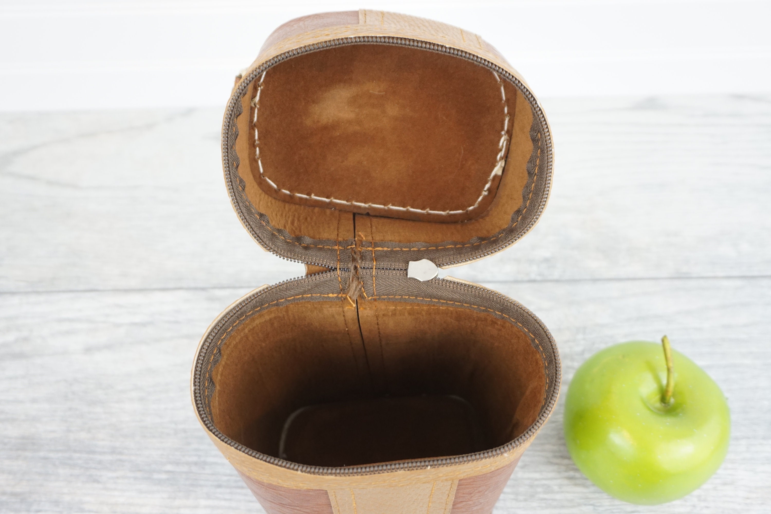 Vintage Brown Faux Leather Zippered Case, Tall 2 Toned Pleather Tall ...