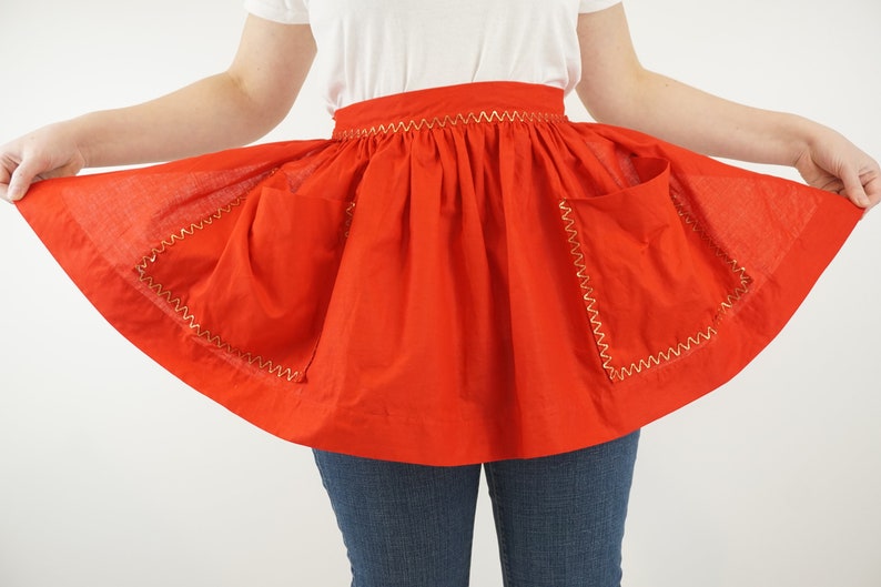 Vintage Red Apron With Metallic Gold Trim - Etsy