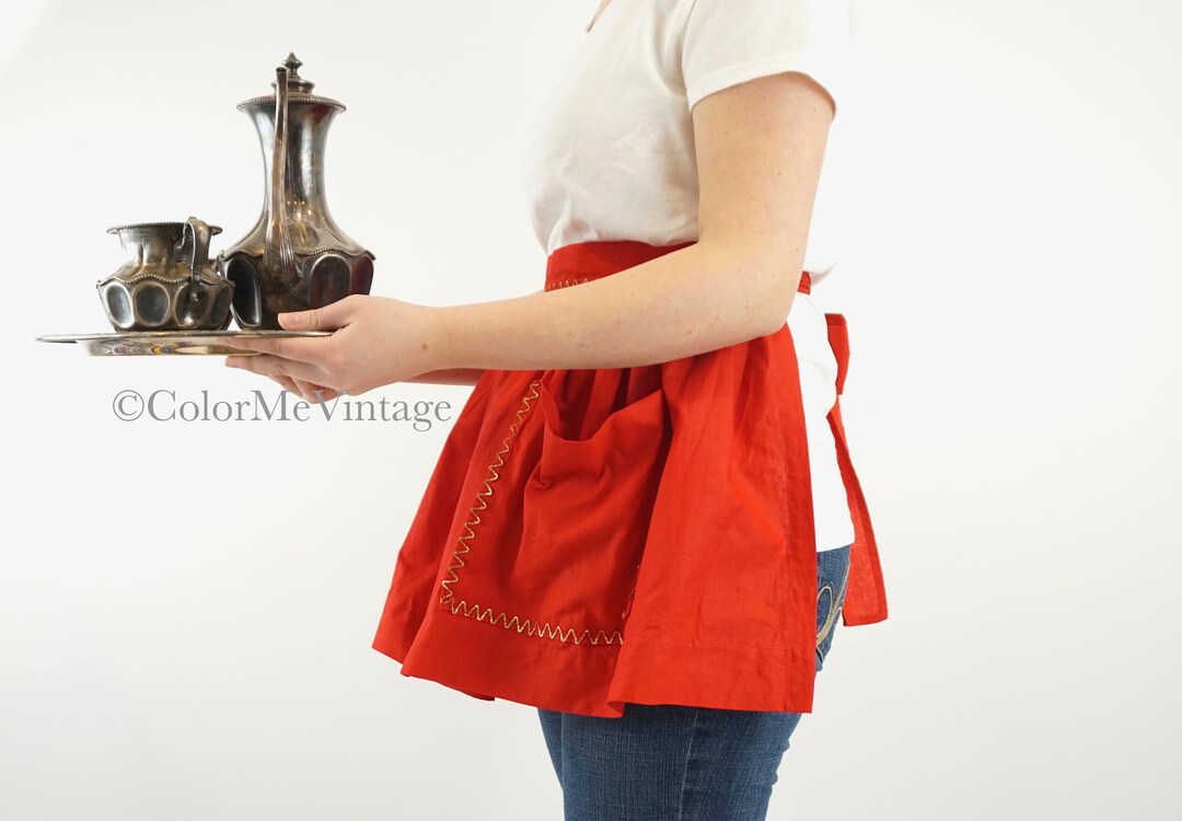Vintage Red Apron With Metallic Gold Trim - Etsy