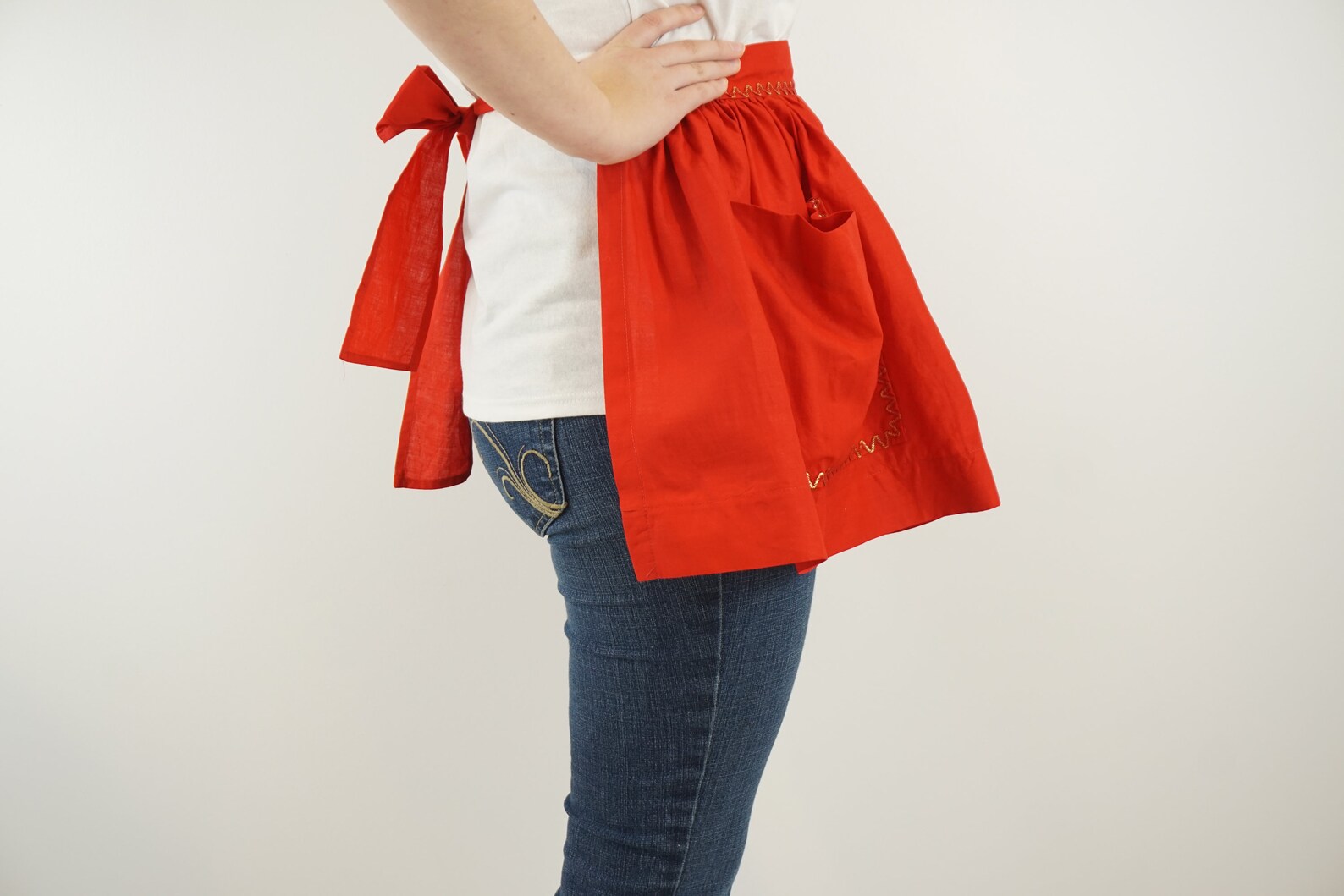 Vintage Red Apron With Metallic Gold Trim - Etsy