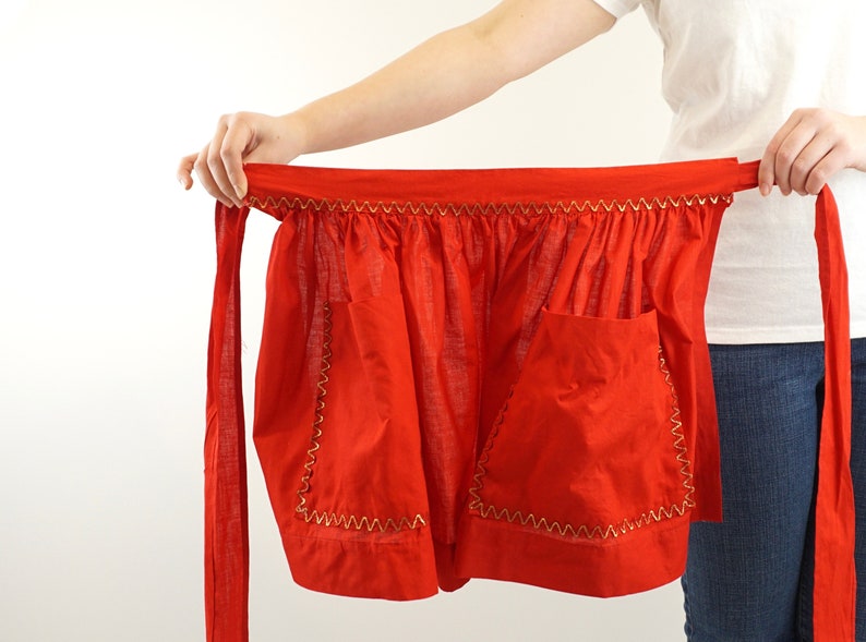 Vintage Red Apron With Metallic Gold Trim - Etsy