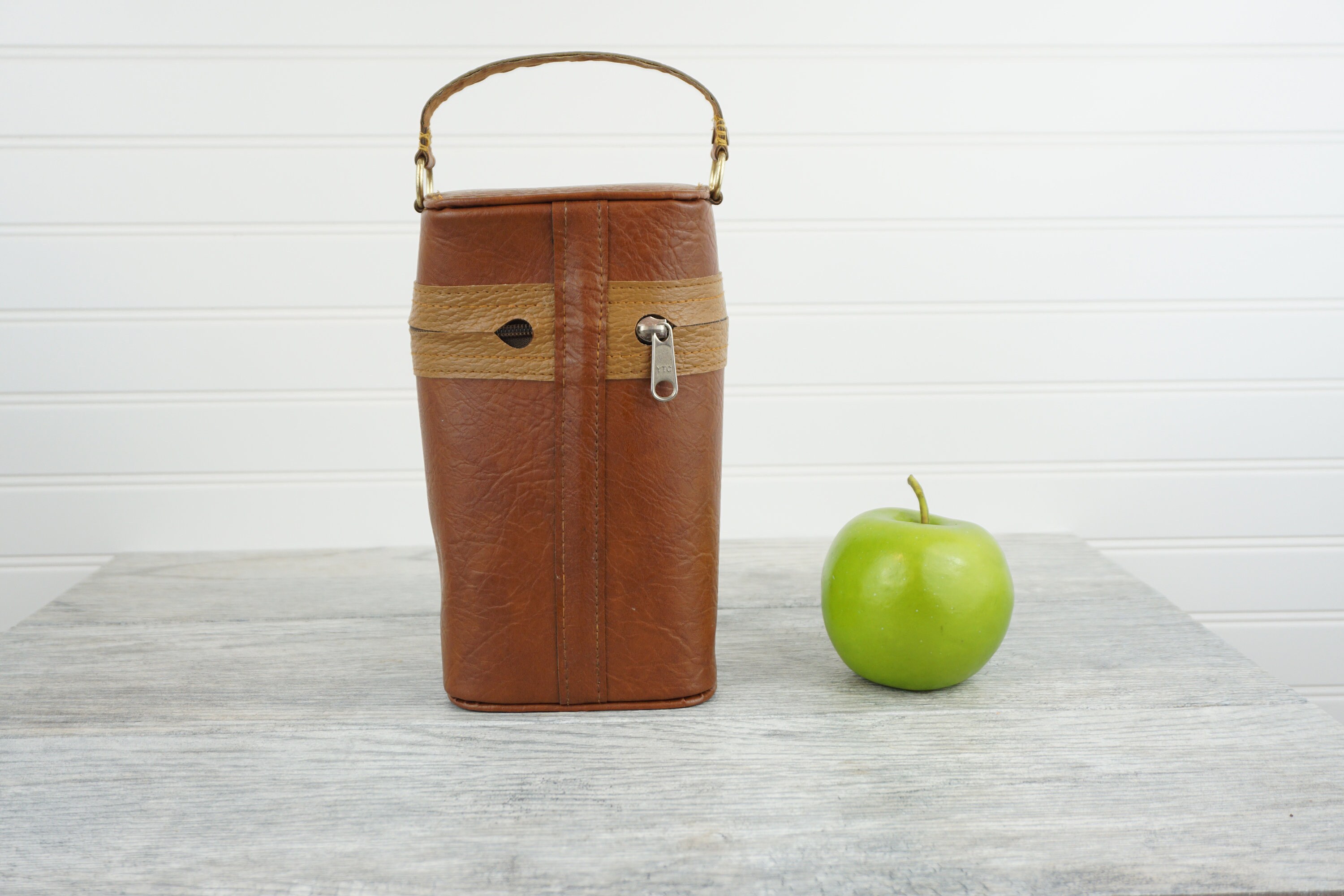 Vintage Brown Faux Leather Zippered Case, Tall 2 Toned Pleather Tall ...