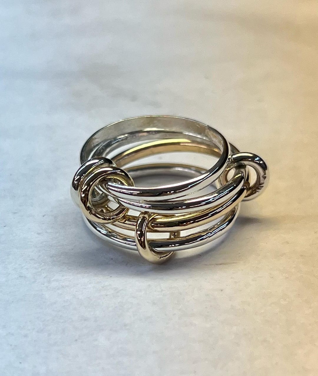 Two-tone Connecting Stack 4 Band Ring, Silver & Gold-filled Bands Linked Stacking Ring - Etsy